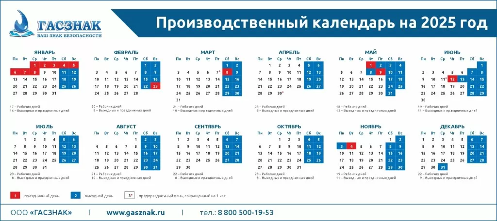 Производственный календарь 2025 - ГАСЗНАК